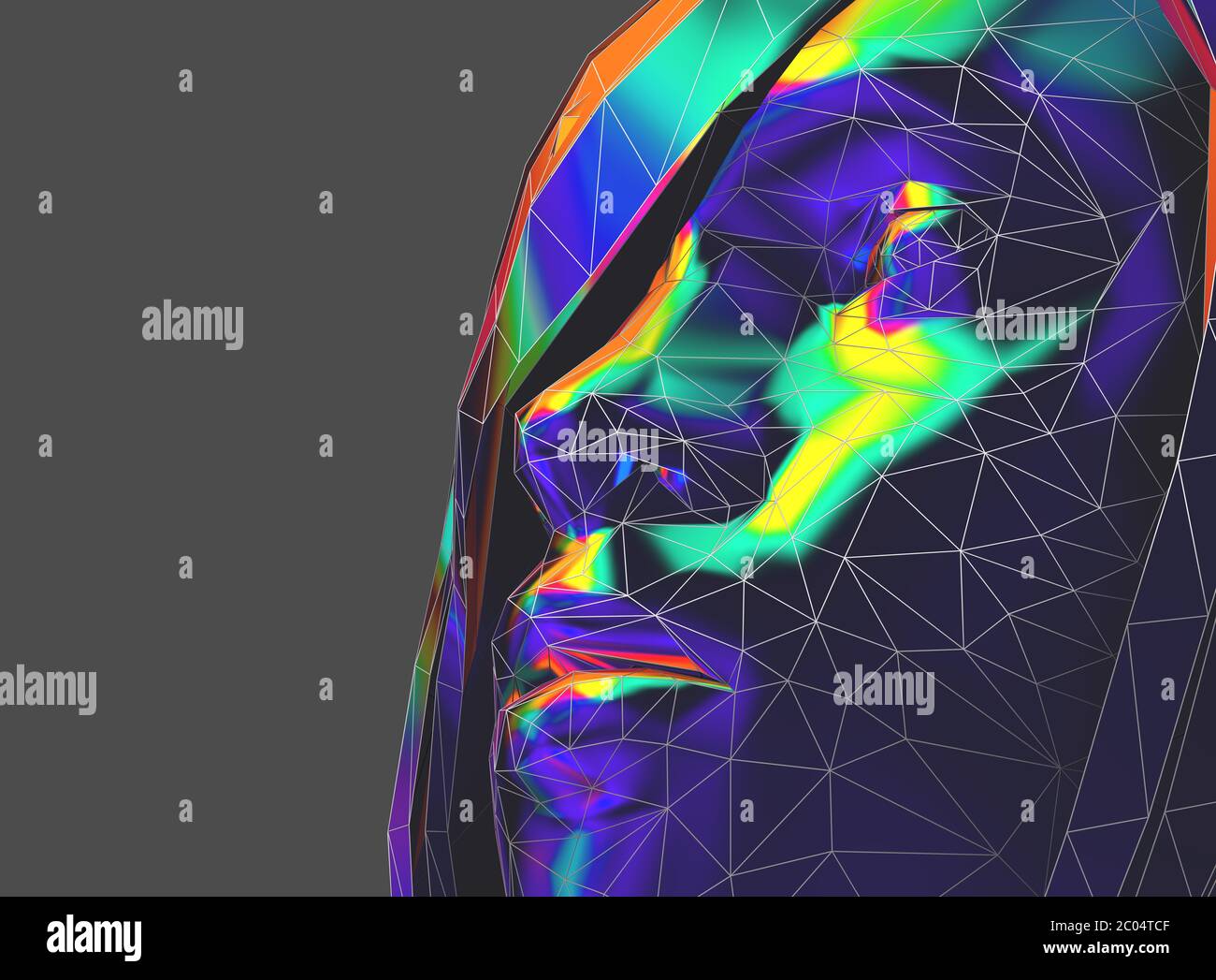 female human face in side view in futuristic low poly style - 3d ...