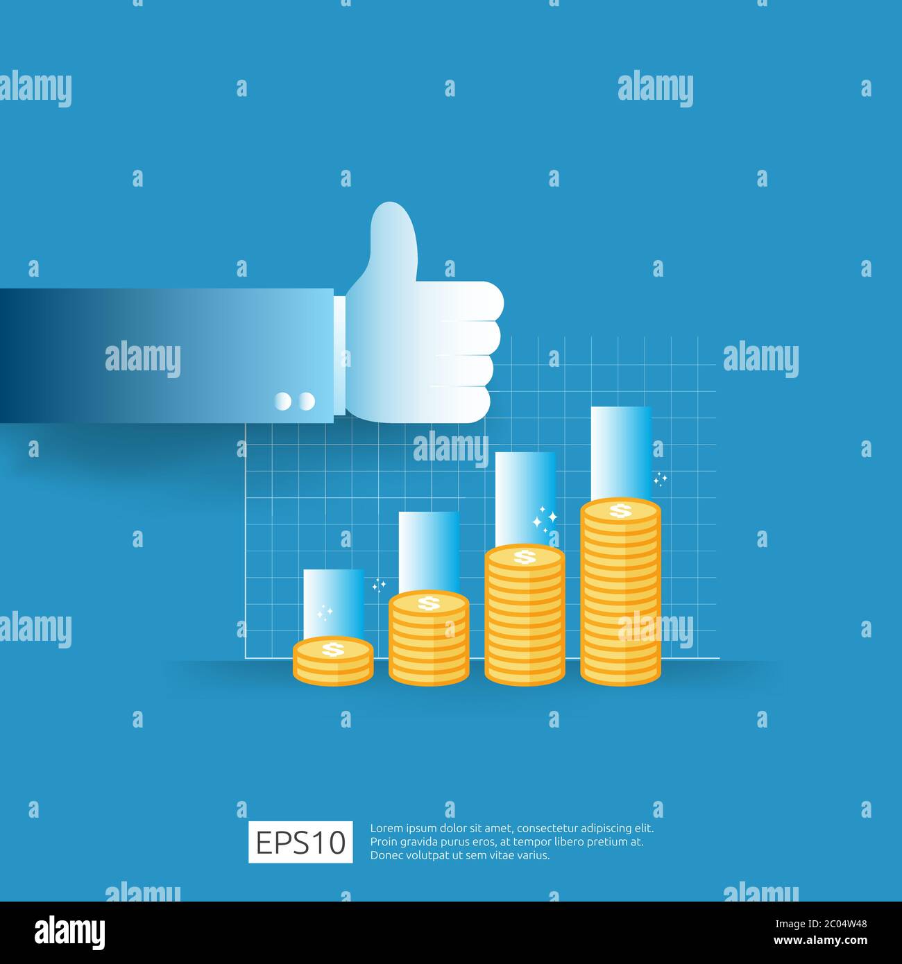 business profit growth revenue with thumb up gesture. income salary ...