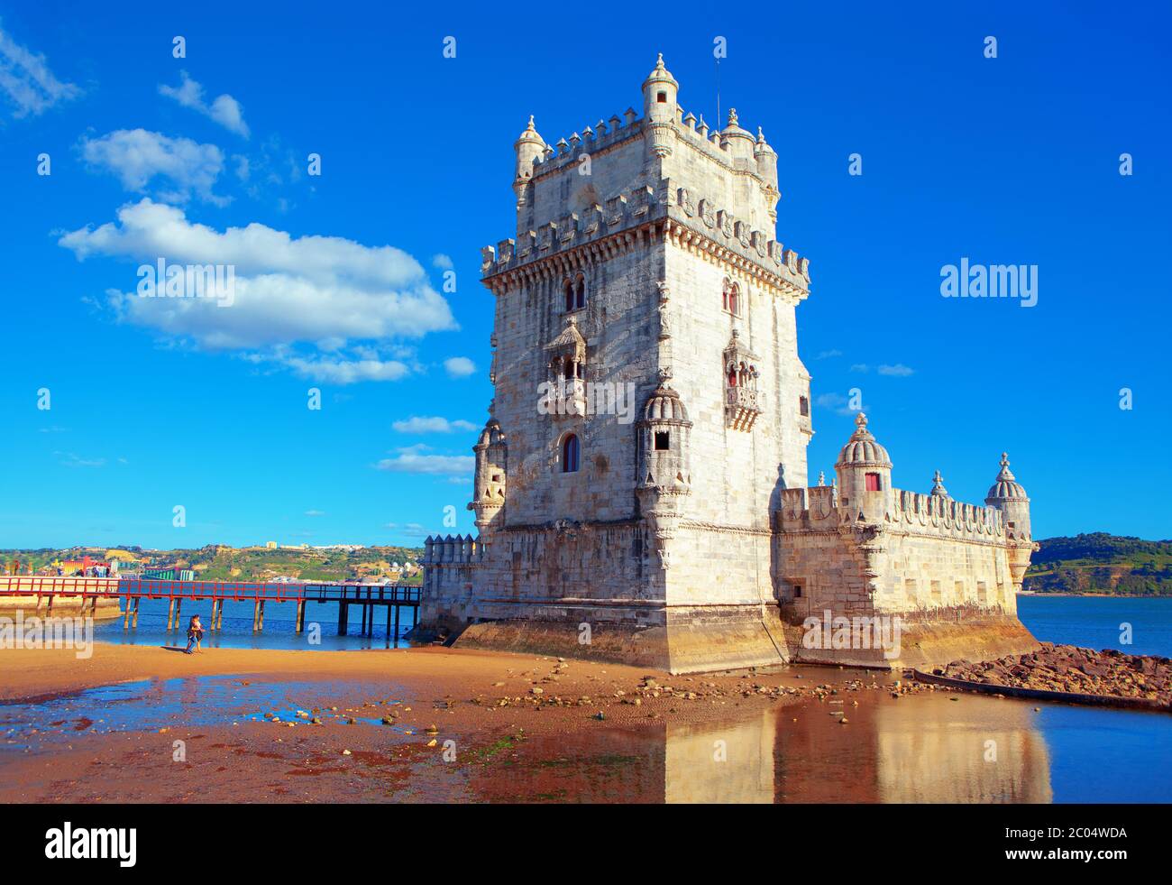 Famous medieval fortified tower in Lisbon , Belem fort attraction in ...