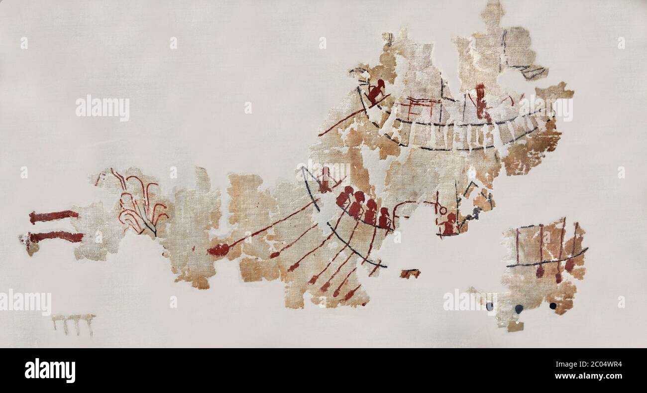 Ancient Egyptian Gebelein cloth depicting a Nile boat scene, the oldest ...