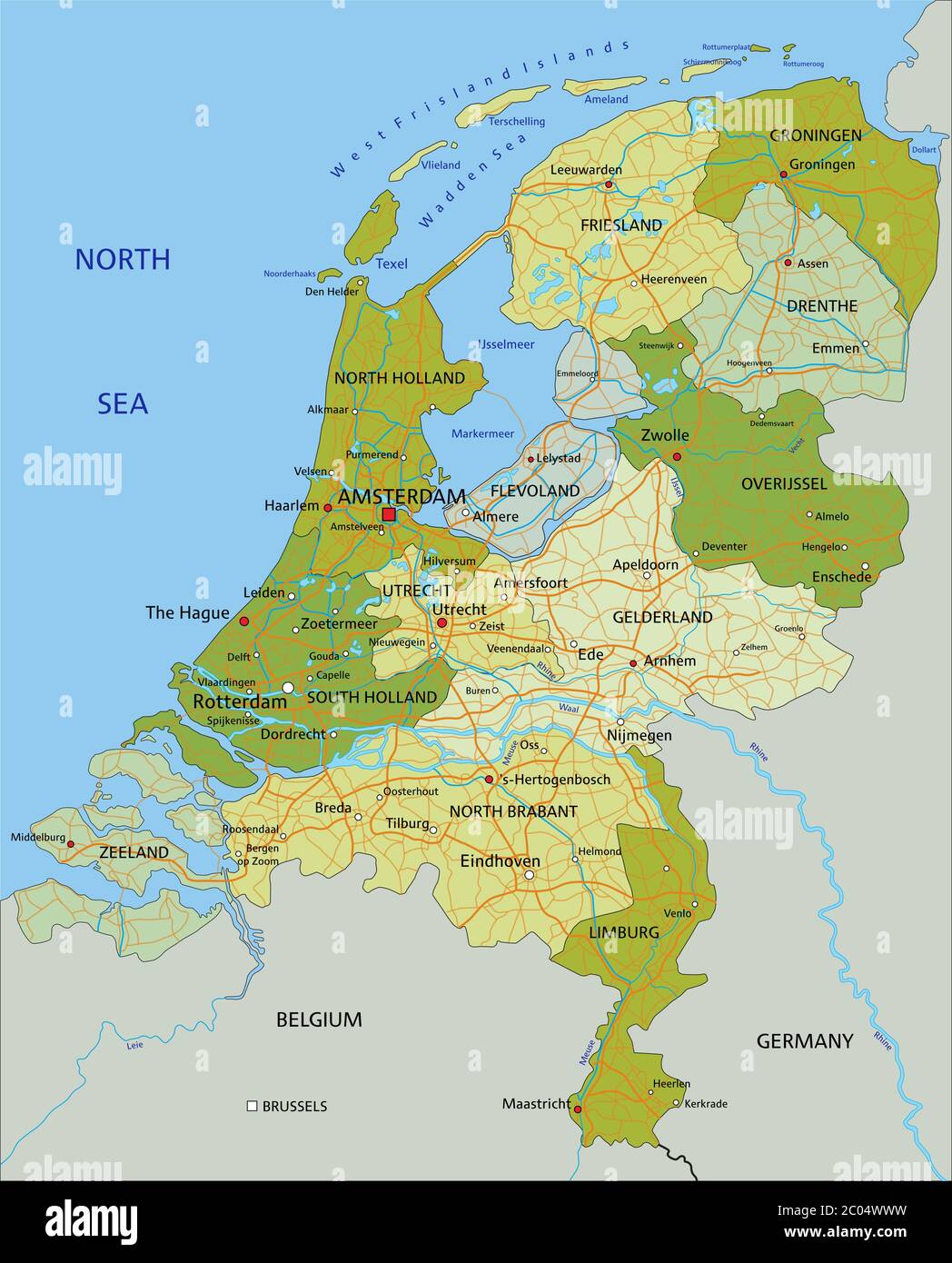 Highly detailed editable political map with separated layers ...