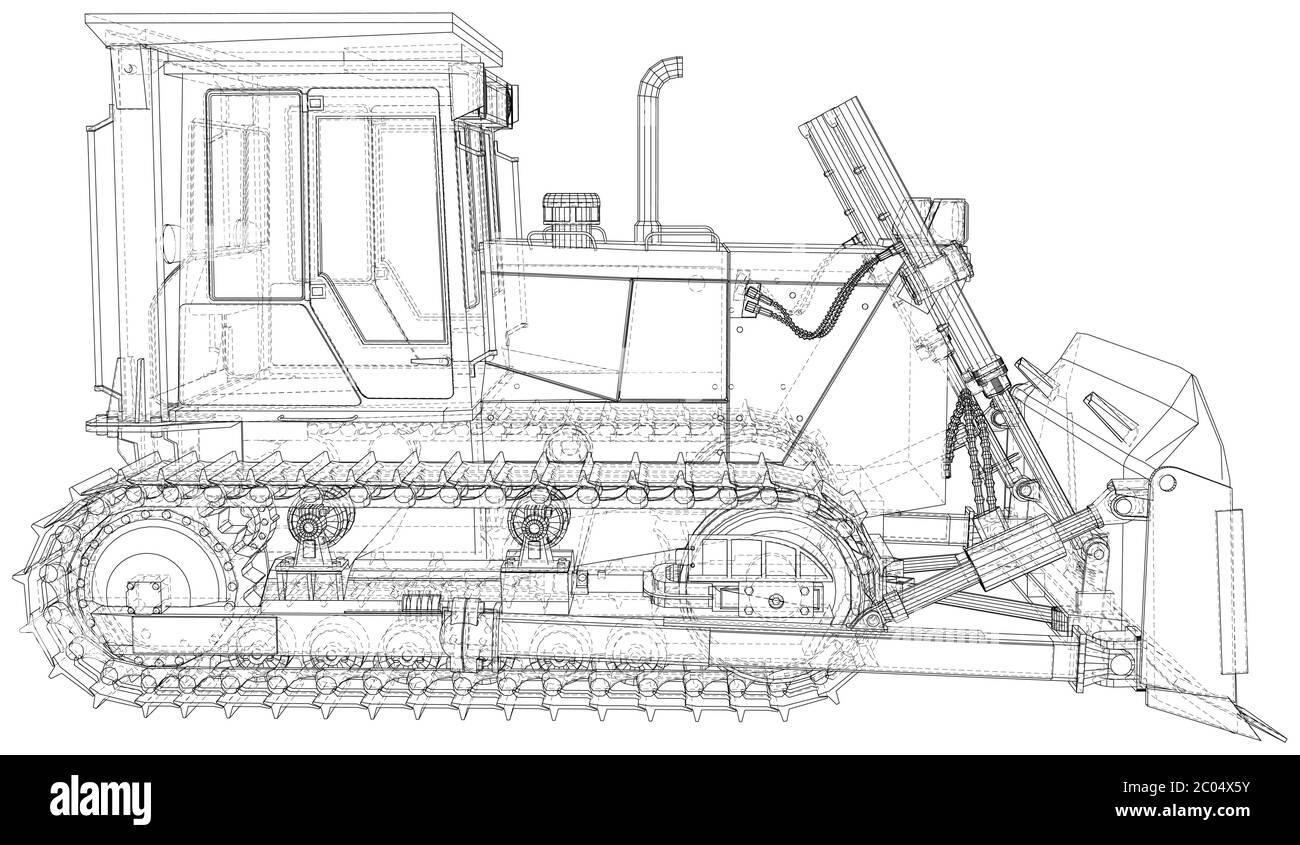 Building bulldozer illustration vector. Wire-frame line isolated ...