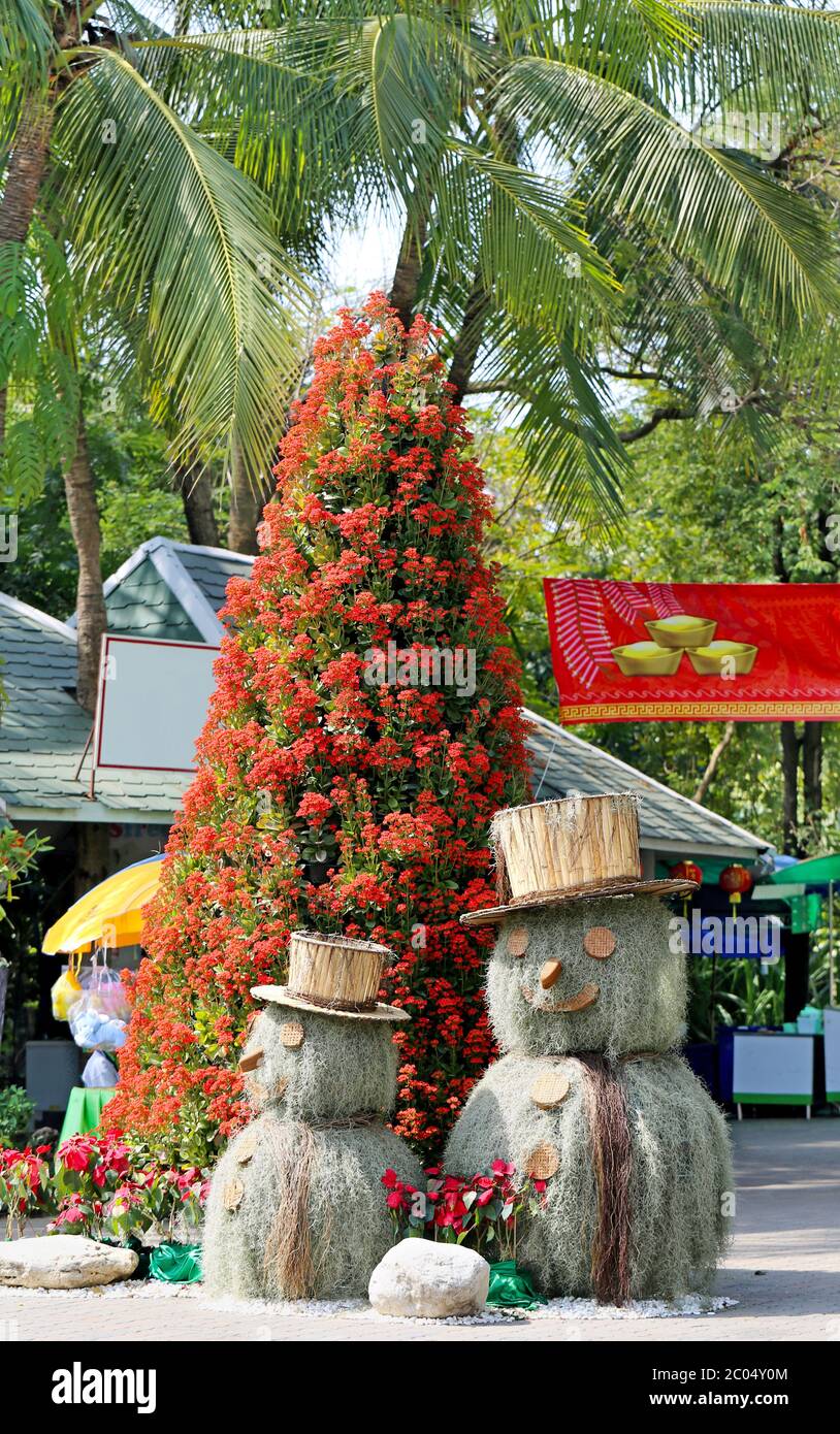 Flower tree and snowman Stock Photo - Alamy