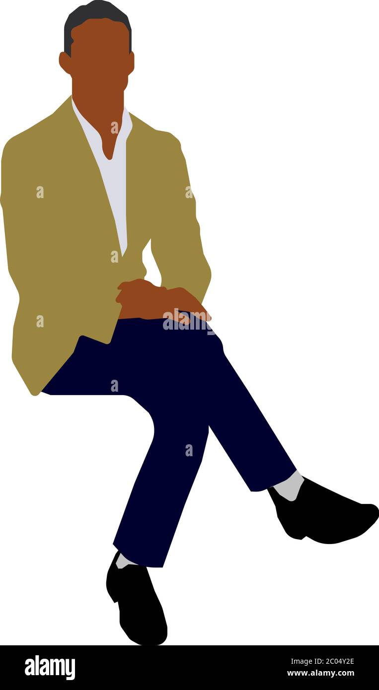 Sitting male person flat vector illustration (Black people Stock Vector ...