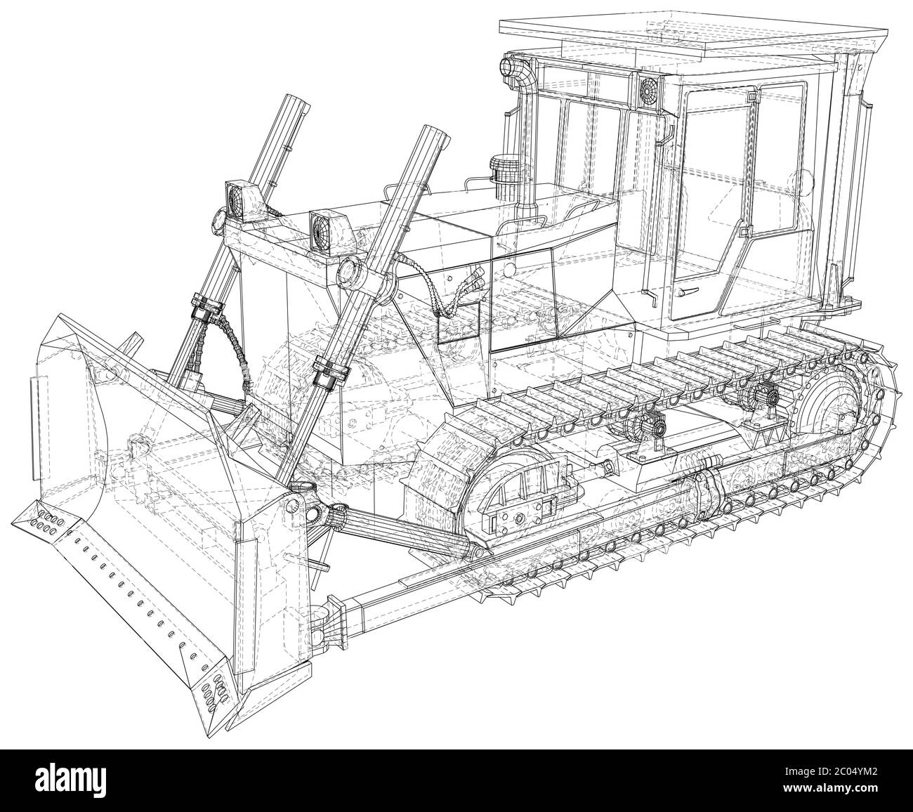 Vector Wire-frame Bulldozer. The layers of visible and invisible lines ...