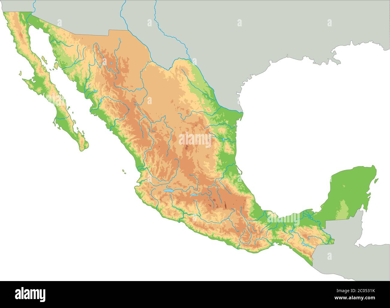 Large Detailed Physical Map Of Mexico
