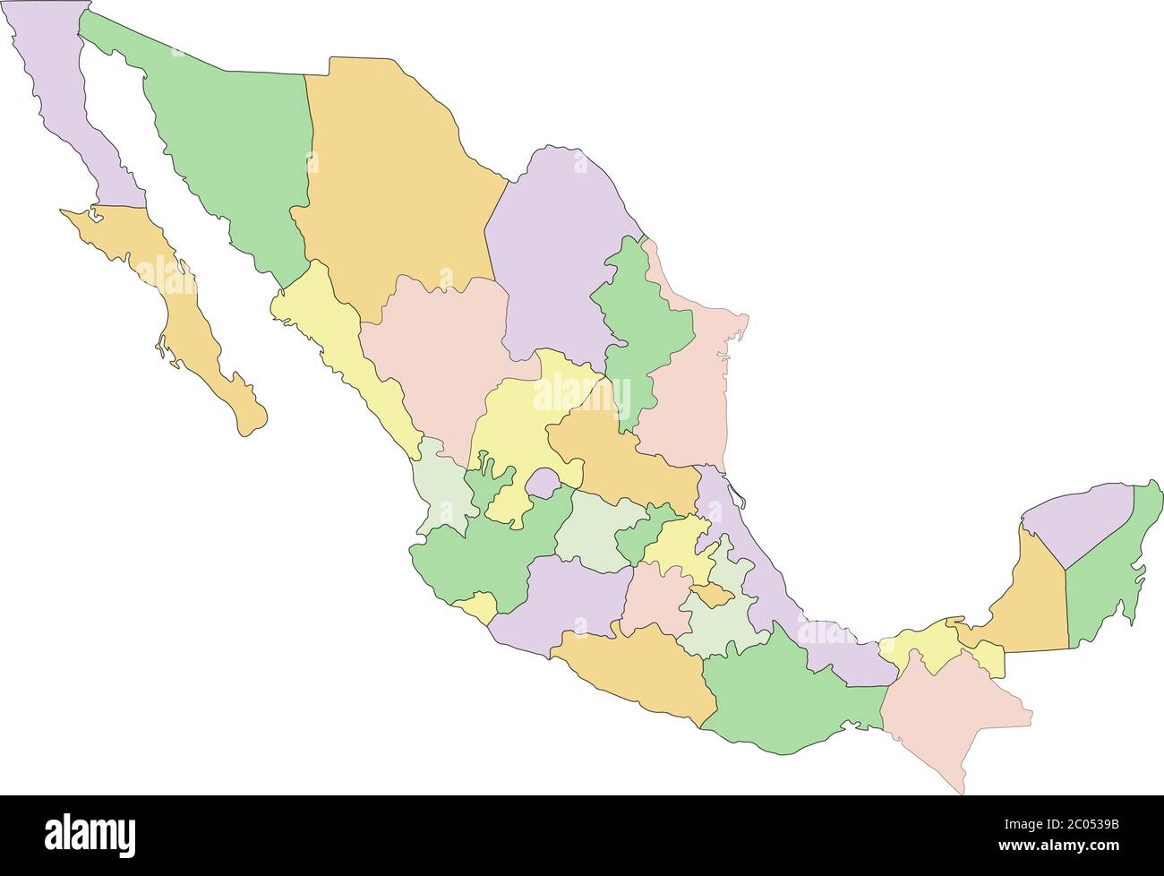 Mexico - Highly detailed editable political map Stock Vector Image ...