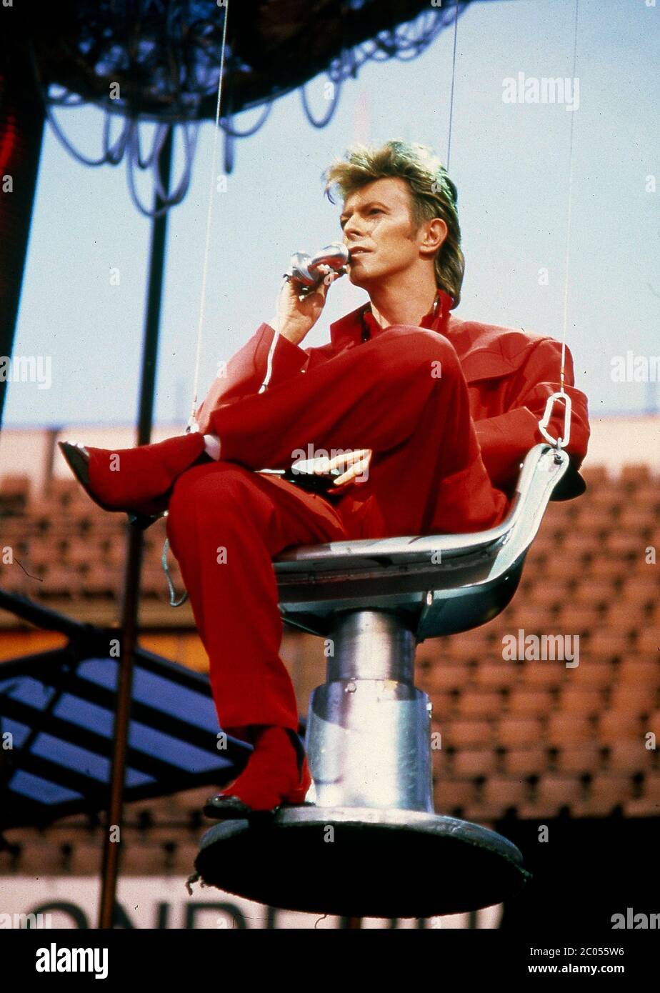 David Bowie in concert on his Glass Spider Tour at the Feyenoor Stadium ...