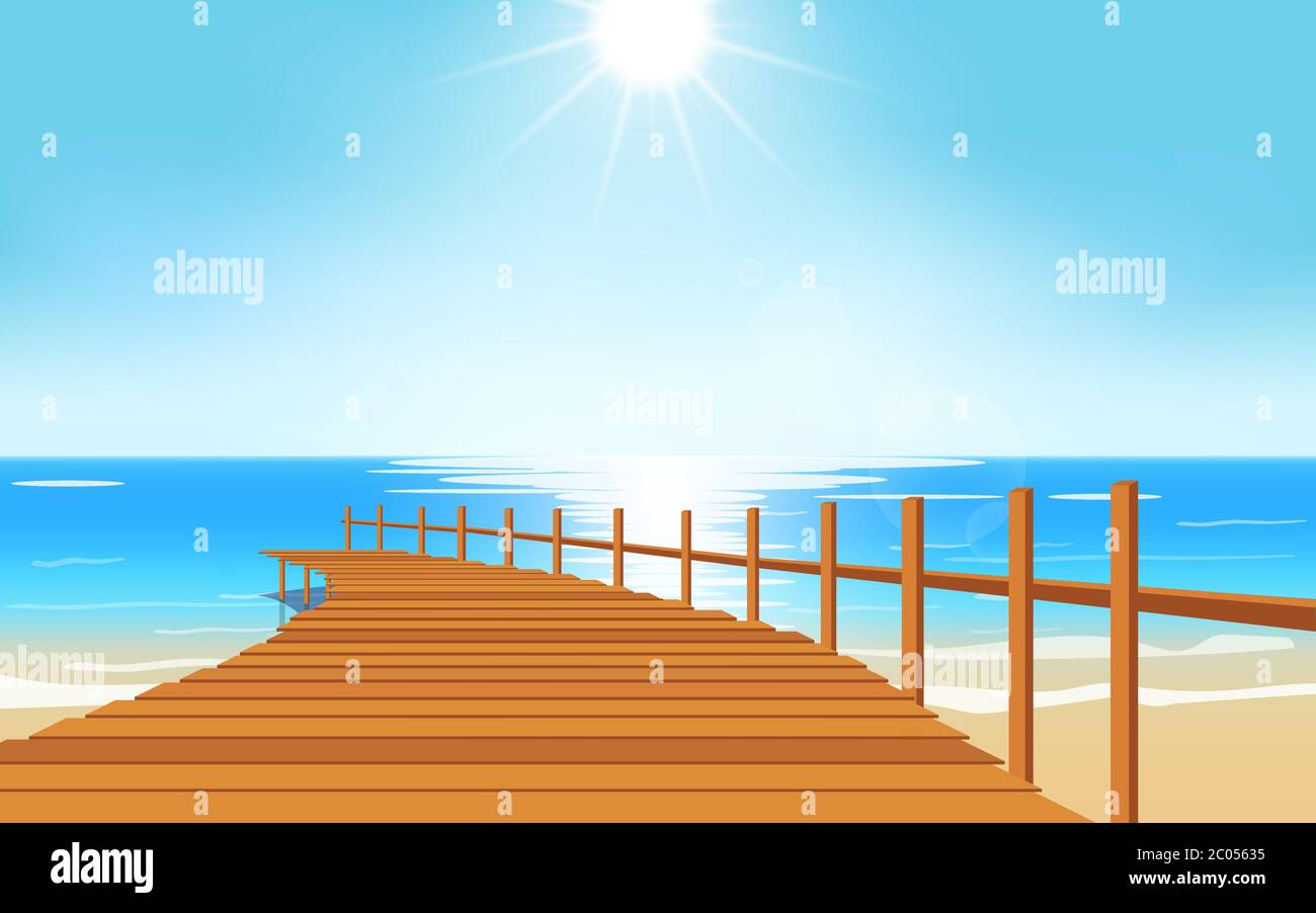 top view wooden bridge on the beach in day time Stock Vector Image ...