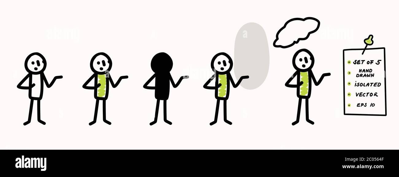 Hand drawn stick figure pondering pose. Concept of lecture, explanation ...