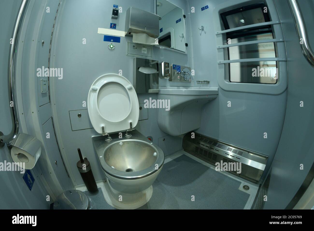 Toilet in Railways First Class sleeping carriage of a passenger train ...