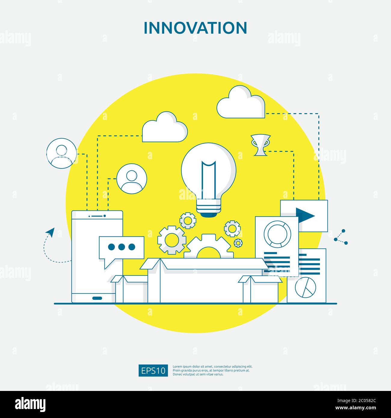 brainstorming innovation idea process and creative thinking concept with light bulb lamp for ...