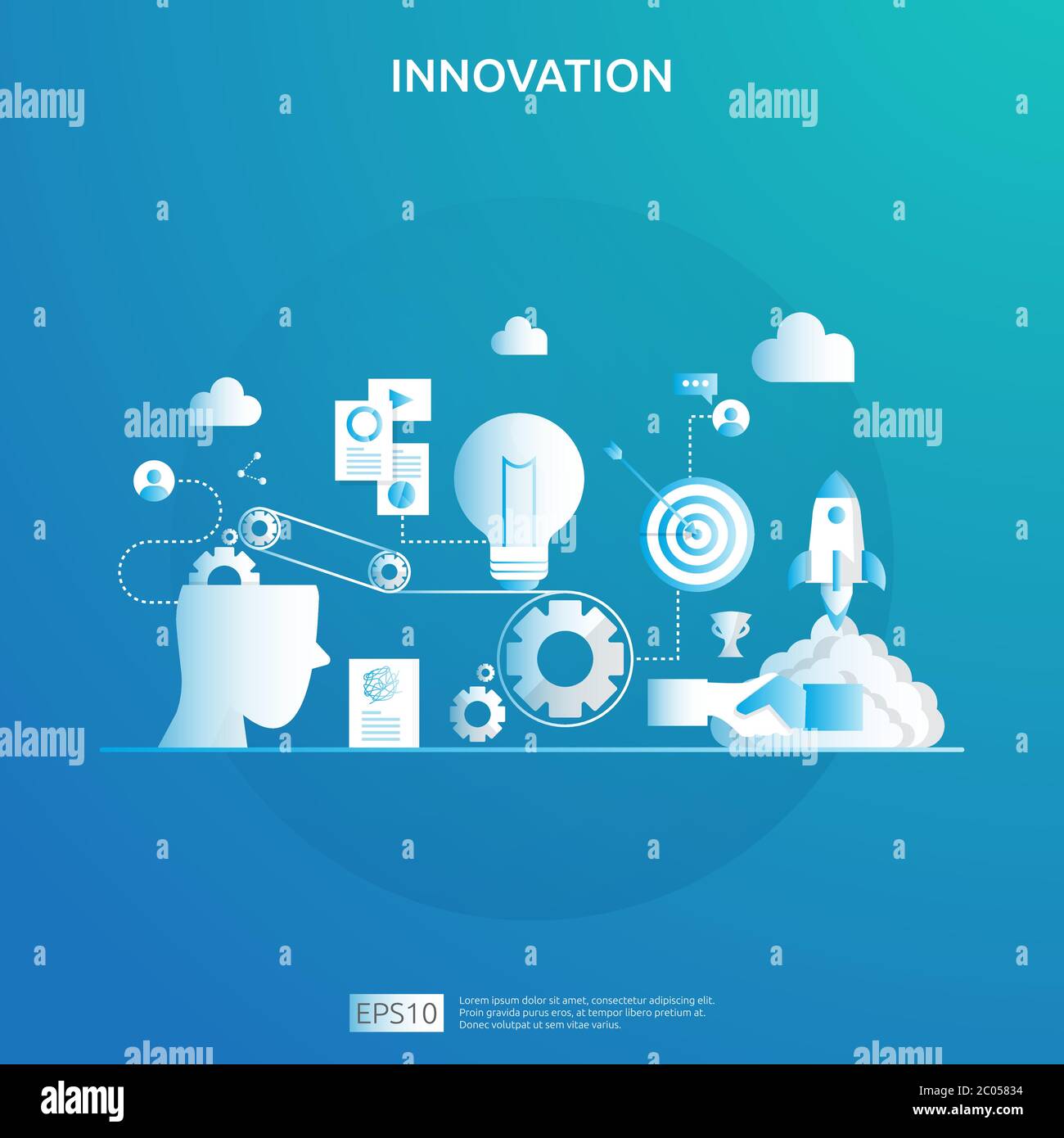 brainstorming innovation idea process and creative thinking concept with light bulb lamp for ...