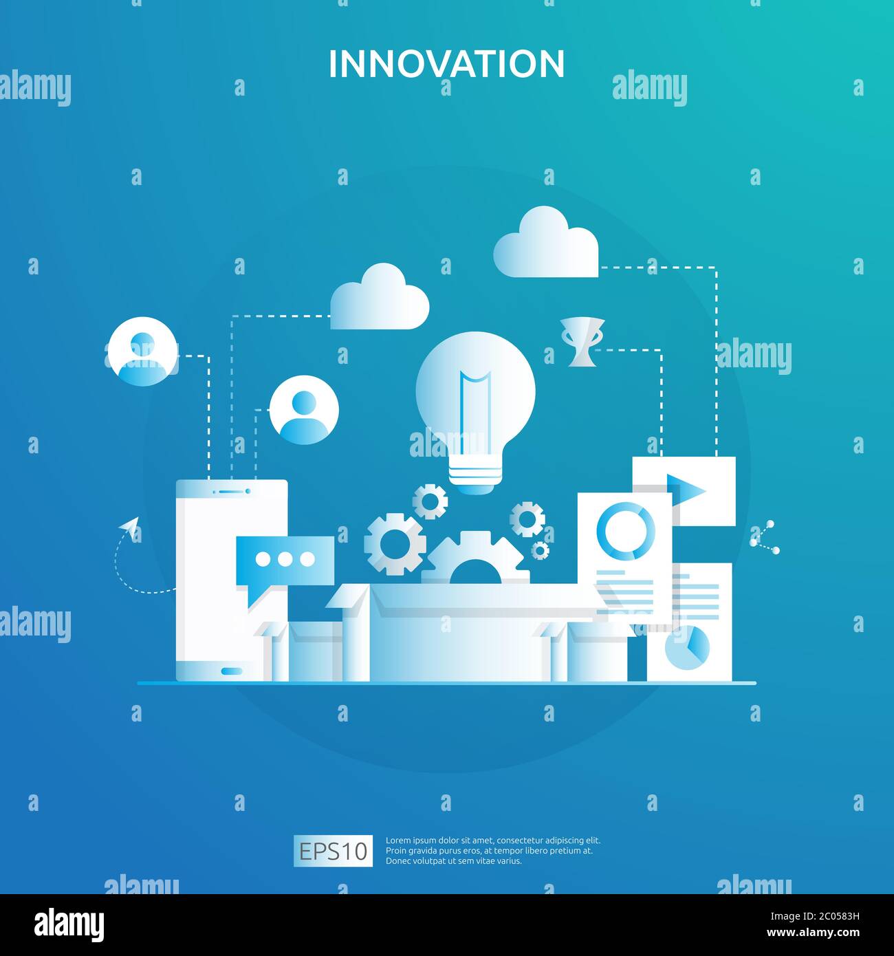 brainstorming innovation idea process and creative thinking concept with light bulb lamp for ...