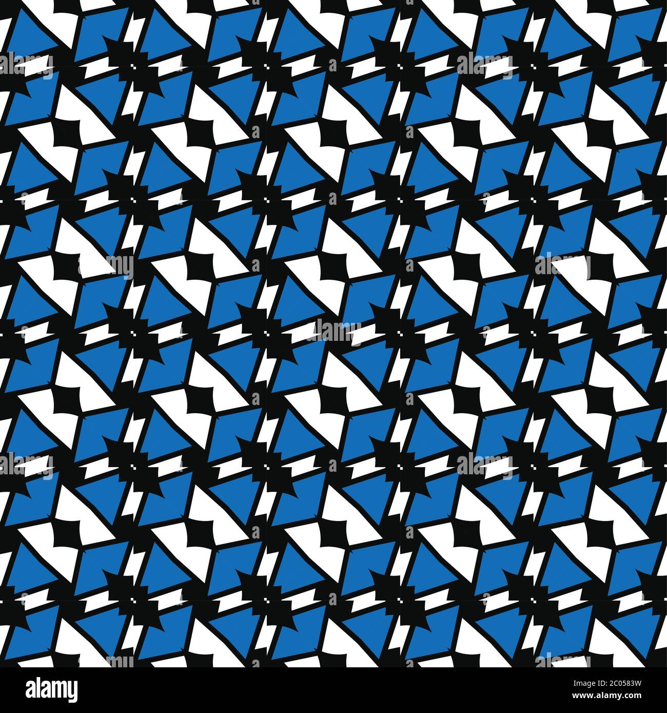 Vector seamless pattern texture background with geometric shapes, colored in blue, black and ...