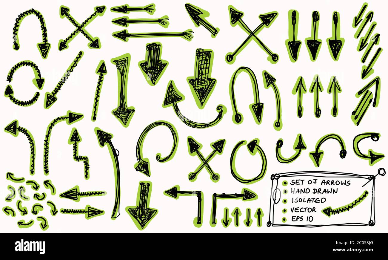 Hand drawn doodle arrow vector set. Isolated scribble pointer ...
