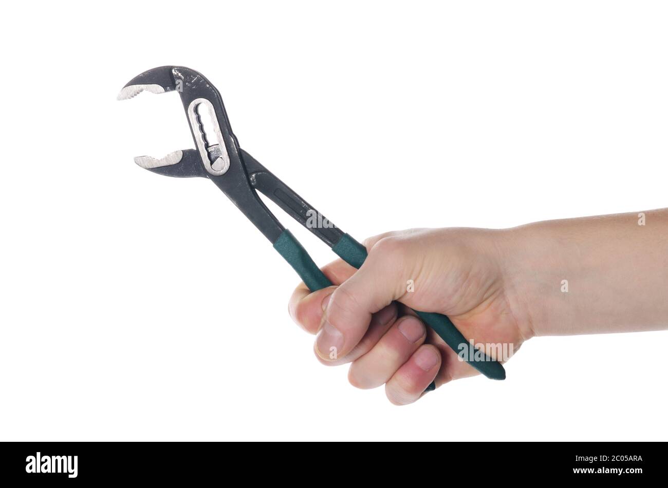 The wrench in the man's hand Stock Photo - Alamy