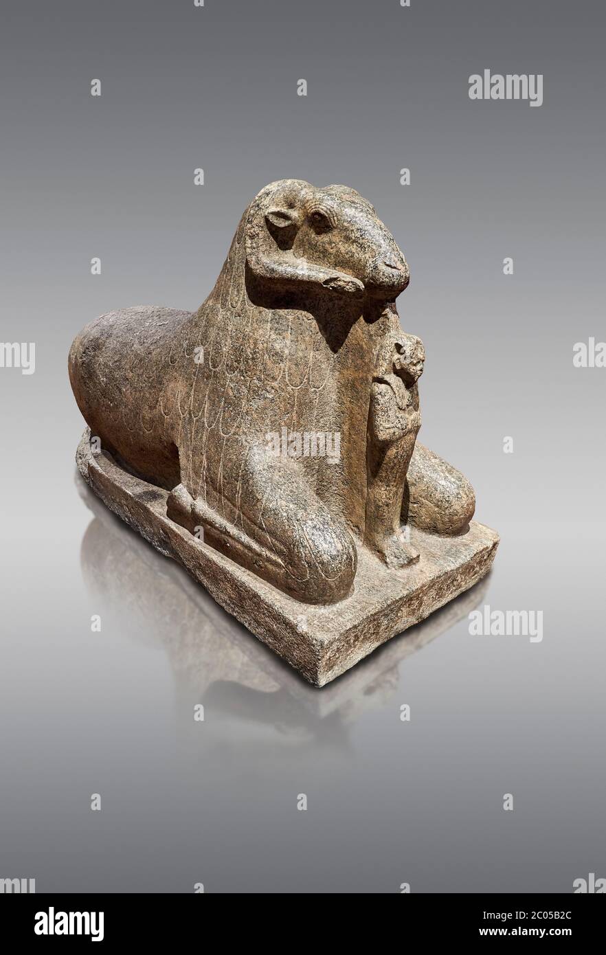 Ancient Egyptian statue of a Ram protecting King Amenhotep III, granite ...