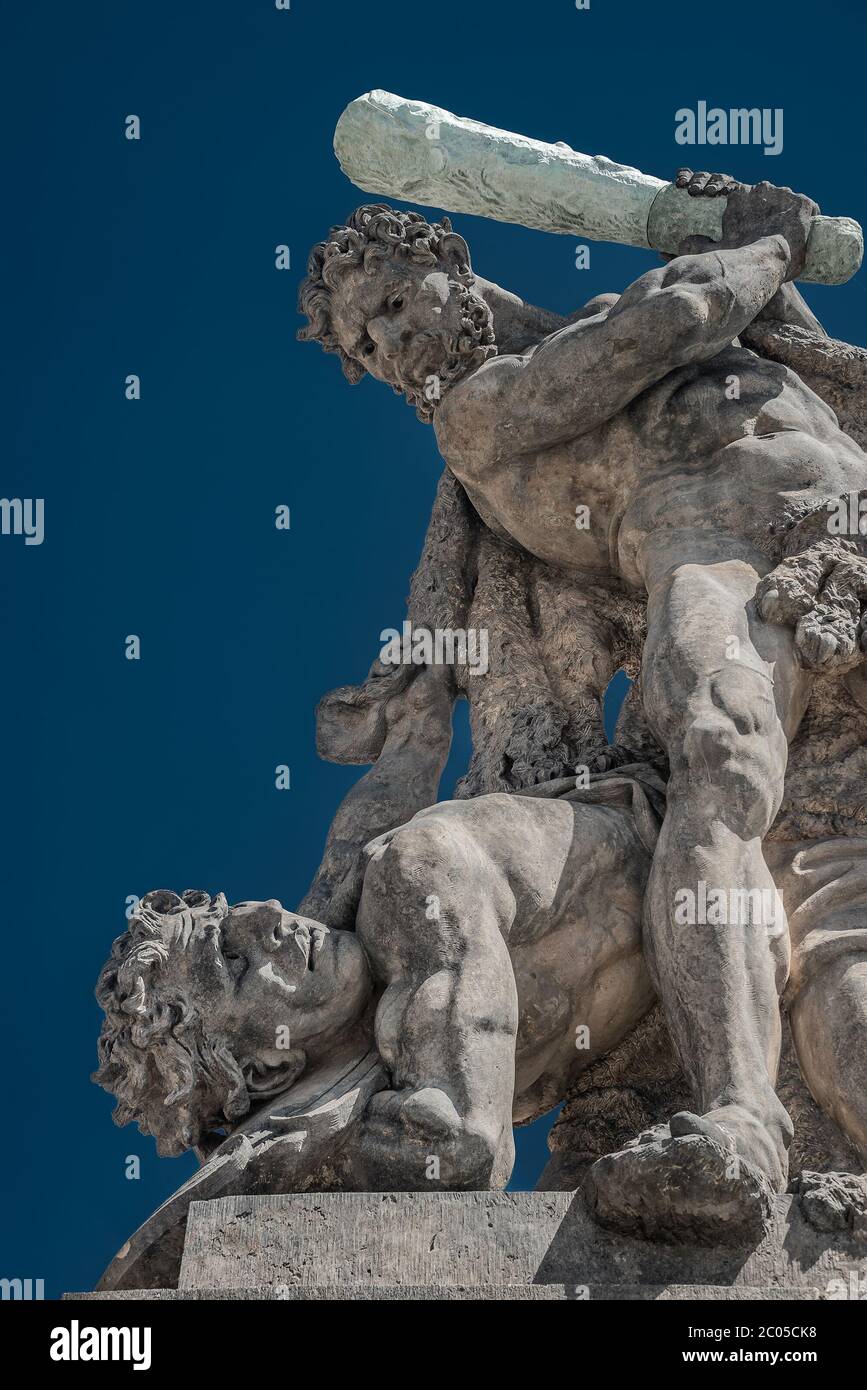 Sculpture of wrestling Titans or fighting Giants at the main gate to ...