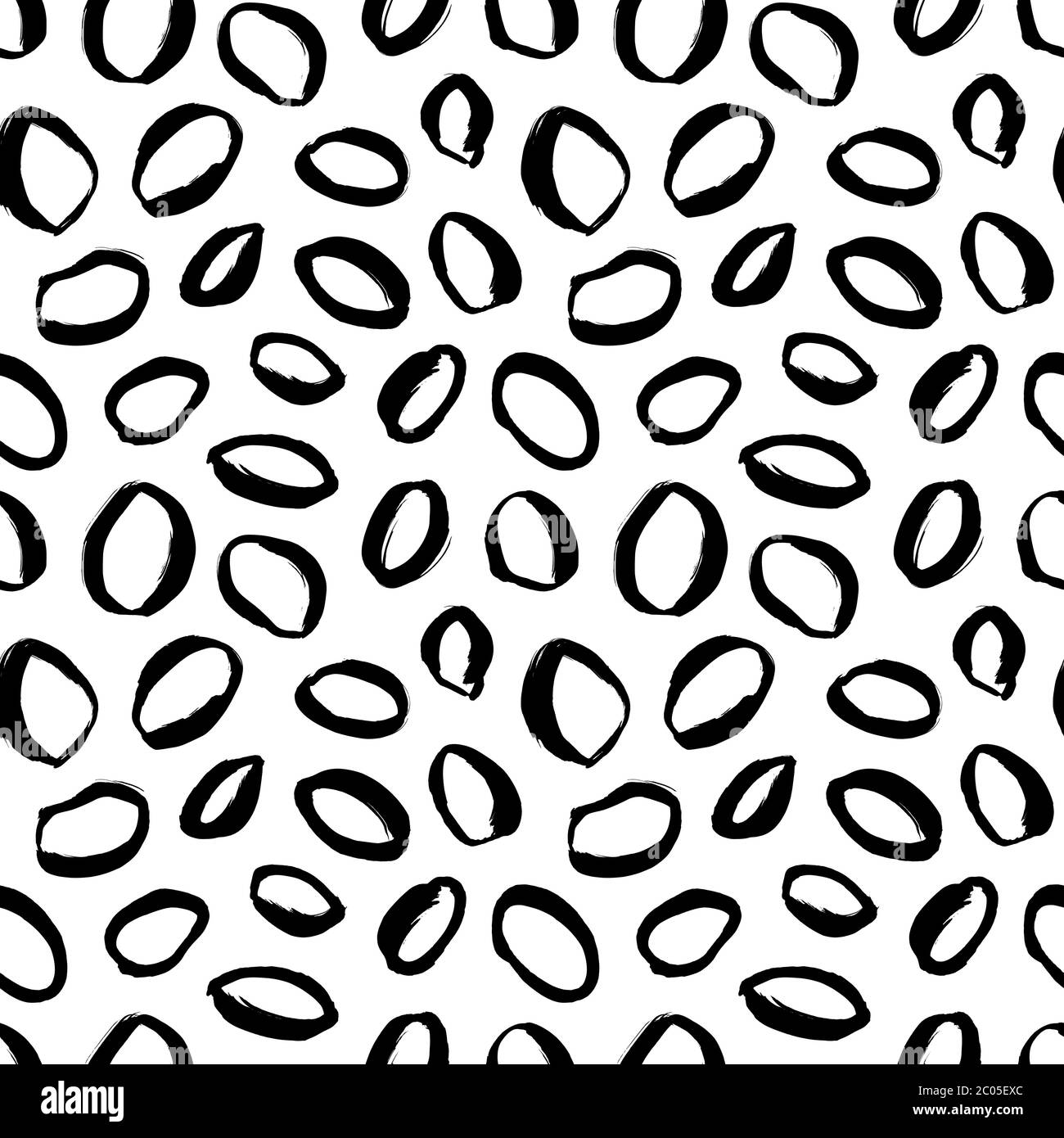 Polka dot grunge seamless vector pattern. Brush strokes circles and rounded outline forms Stock ...