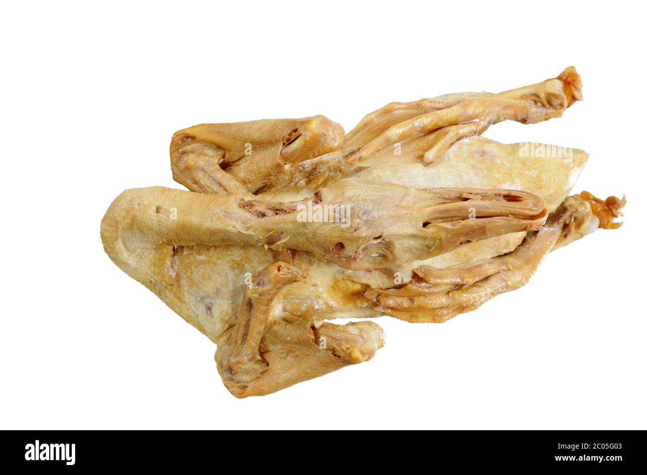 boiled duck in brown soup on white background Stock Photo - Alamy