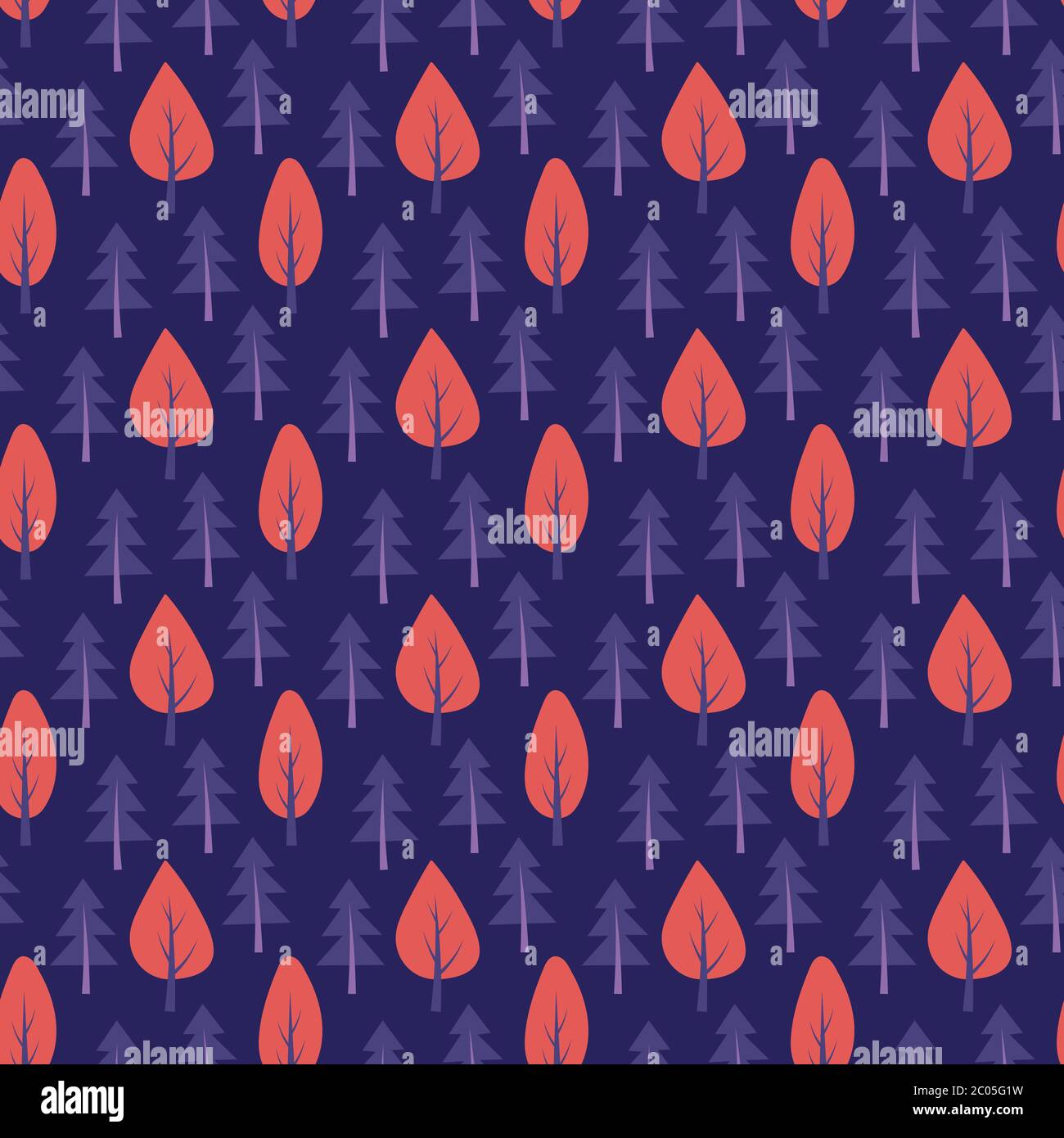 Woodland seamless pattern with trees. Dark blue background. Vector ...