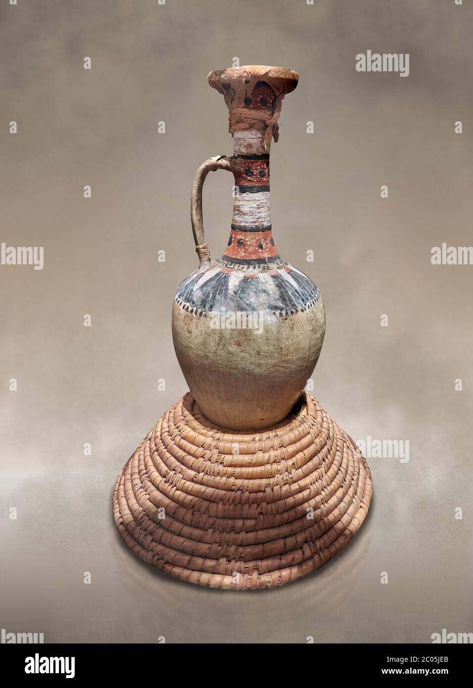 Ancient Egyptian sealed incised decorated jar and support with Kha's ...