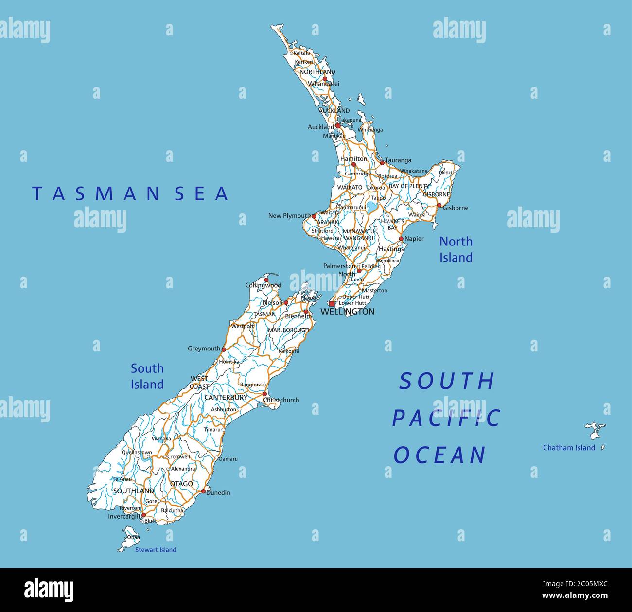 High detailed New Zealand road map with labeling Stock Vector Image ...