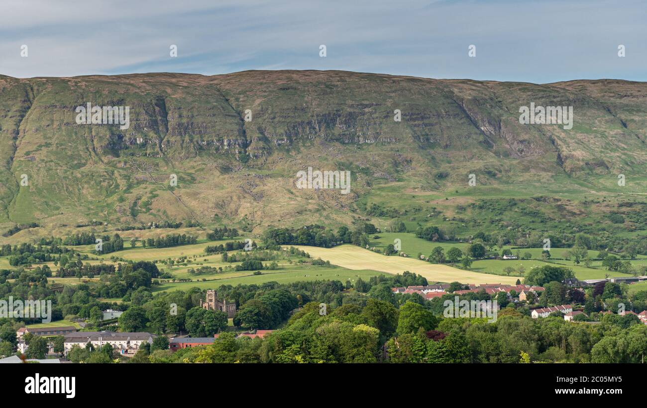 The village of Lennoxtown with the High church of Campsie in Lennoxtown ...