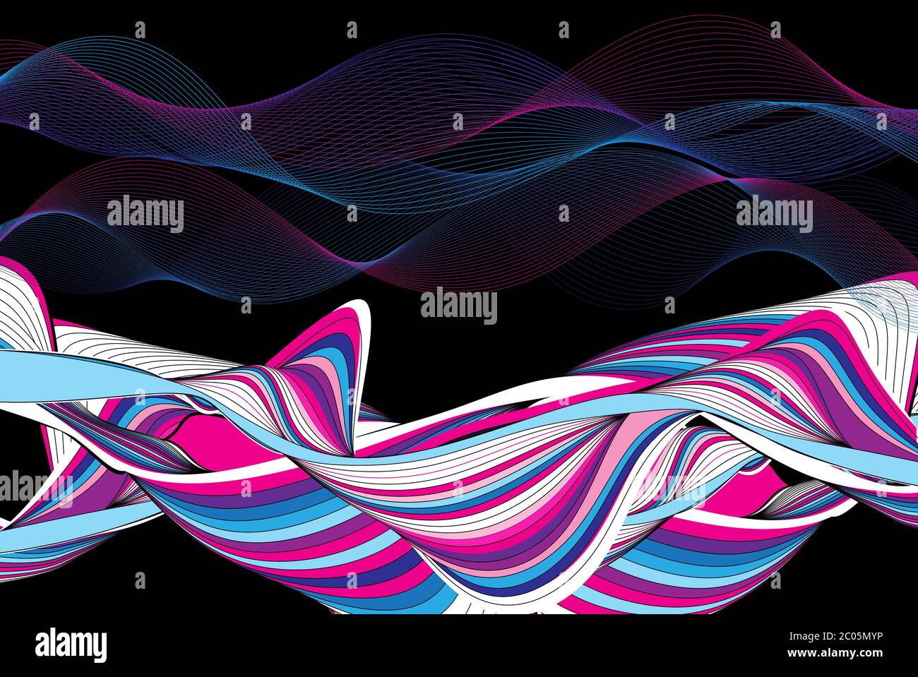 Vector illustration with graphic linear waves and strokes Stock Vector ...