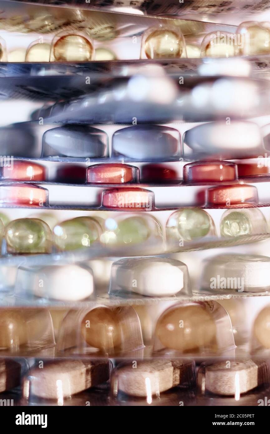 Concept of healthcare, medicine, pharmacy, drugs. Assortment of ...