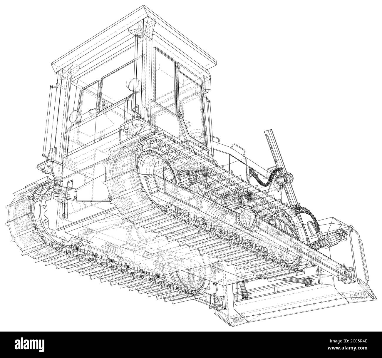 Powerful hydraulic bulldozer. Wire-frame. Vehicle Vector Illustration ...