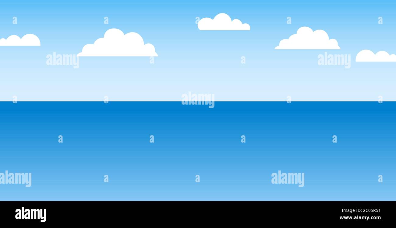 Horizon over the sea and sky with clouds icon flat illustration Stock ...