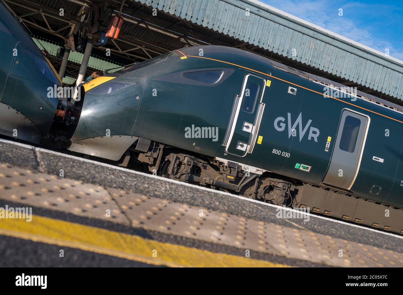 Intercity Express passenger trains in GWR livery waiting at Bristol ...