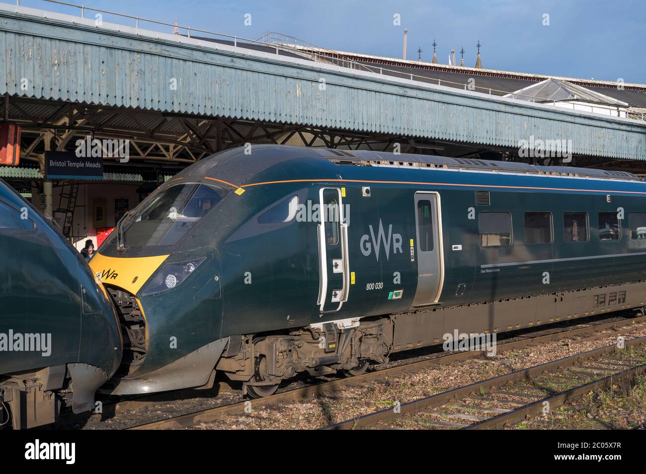 Intercity Express passenger trains in GWR livery waiting at Bristol ...