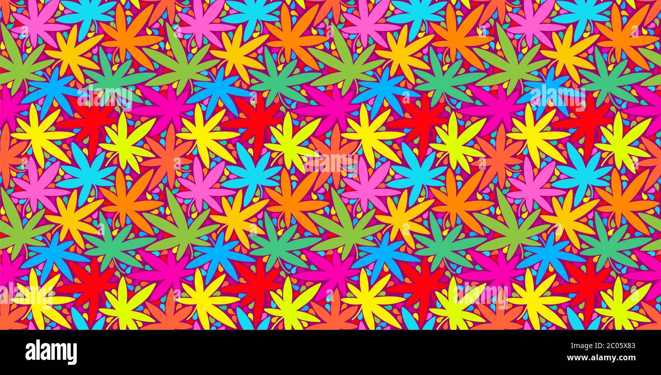 Abstract Colorful Seamless Pattern With Cannabis Leaves Vector ...