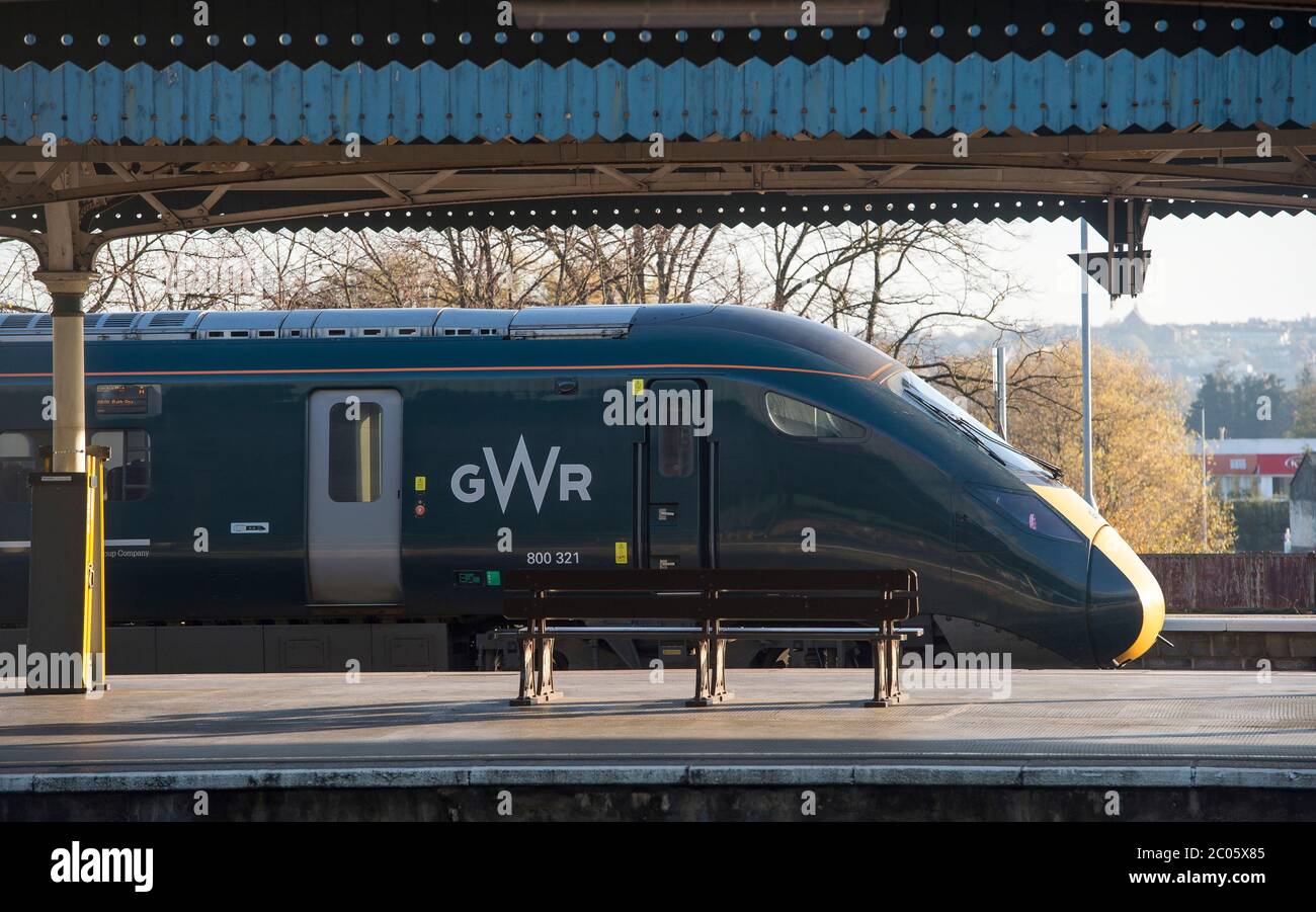 Azuma passenger train in GWR livery waiting at Bristol Temple Meads ...