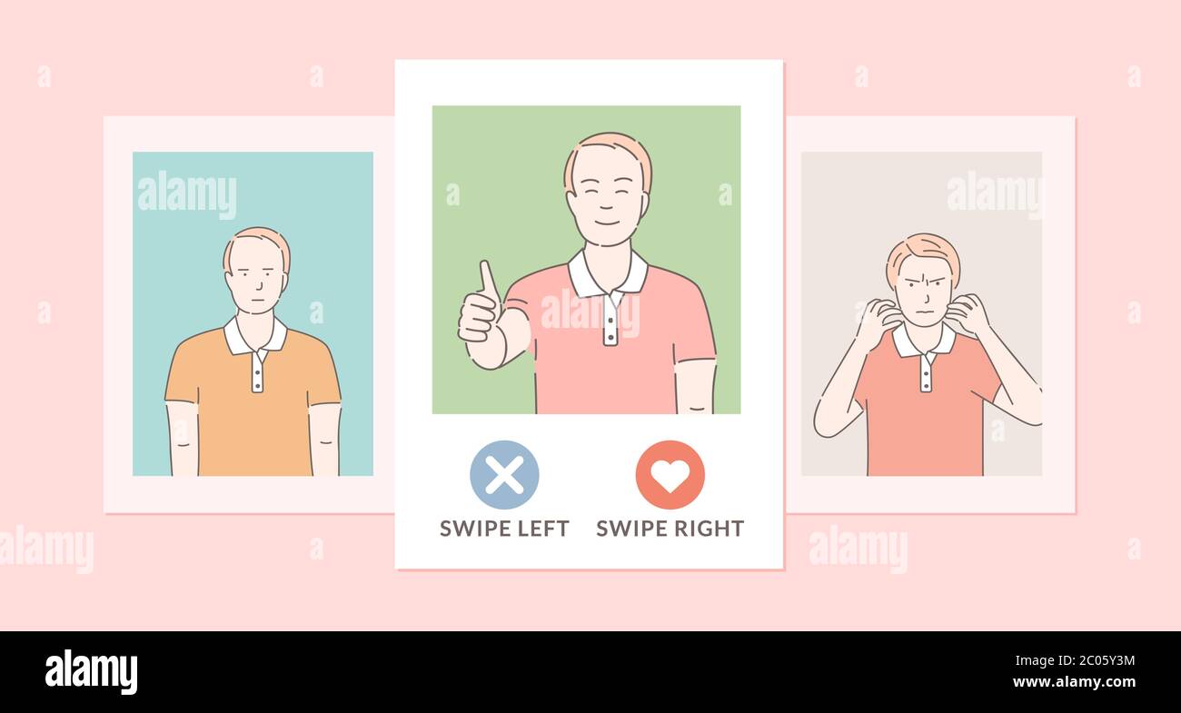 Dating application banner concept. Men profiles with swipe left or ...