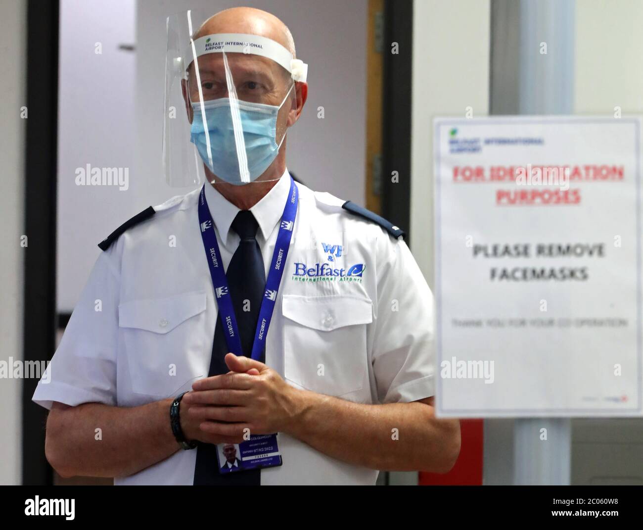 Security Staff member wears PPE at Belfast International Airport which ...