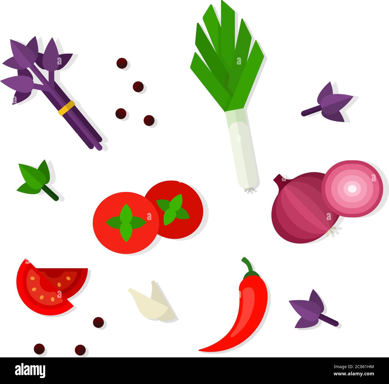 Vegetables scattered on white vector flat isolated Stock Vector Image ...