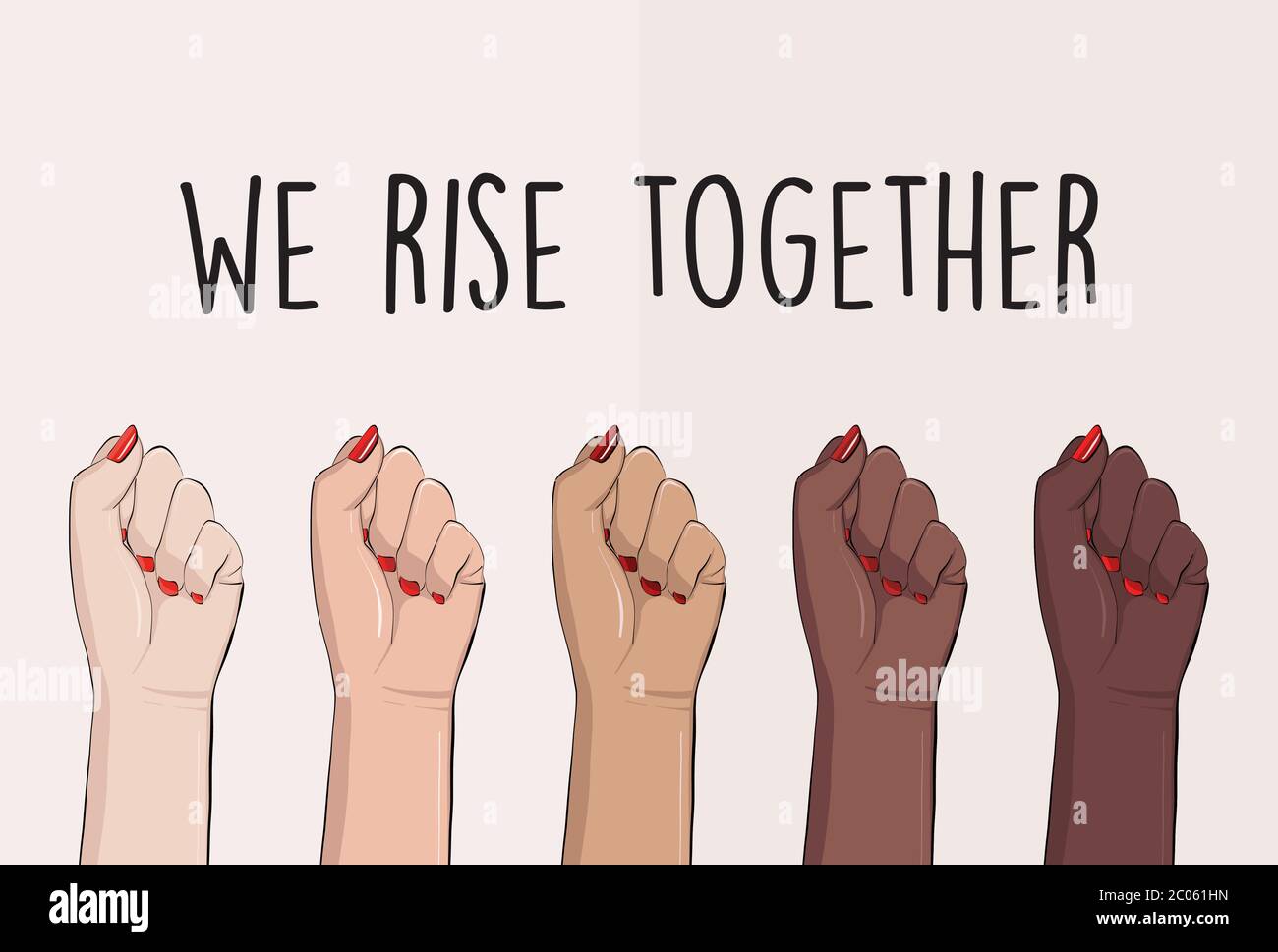 We rise together political slogan, black lives matter activist hand ...