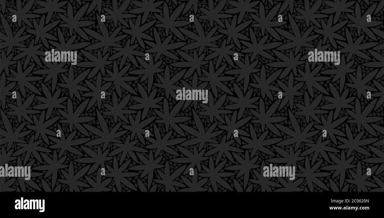 Dark Black Seamless Abstract Vector Illustration Pattern With Cannabis ...