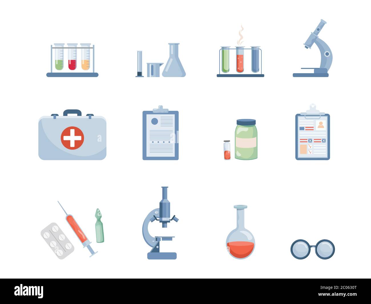 Set of medicine treatment items isolated on white background. Medical ...