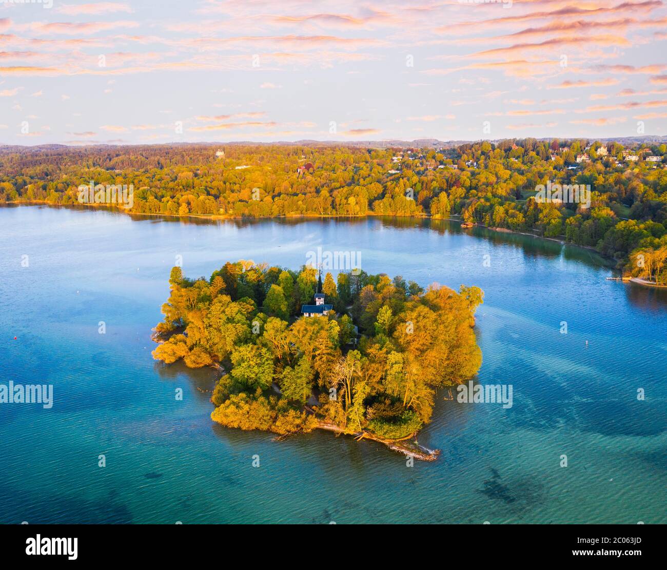 Aerial view of the rose island in lake starnberg hi-res stock ...