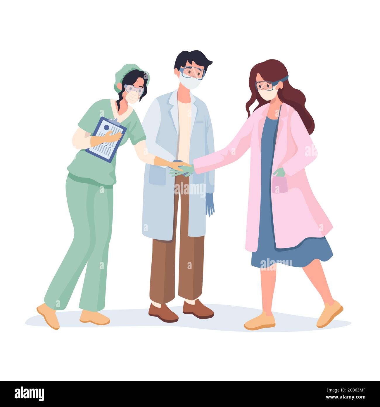 Doctors and nurses teamwork vector flat cartoon illustration. Young ...
