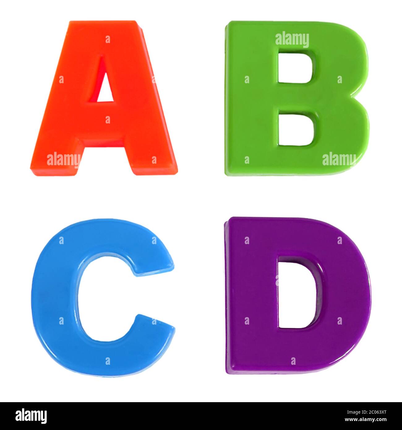 Four letters written in multicolored plastic kids letters Stock Photo ...