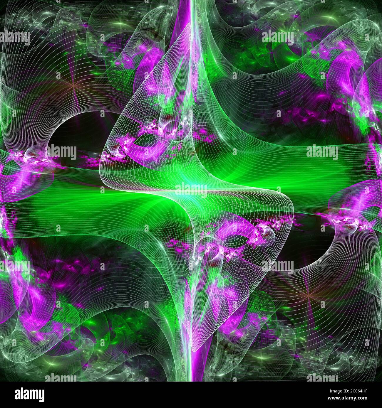 Pattern from a grid and bright glowing lights. Computer generated ...
