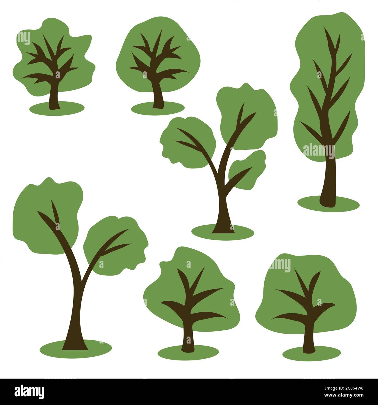 Set of vector flowers of the forest. Various trees in colorful cartoons ...