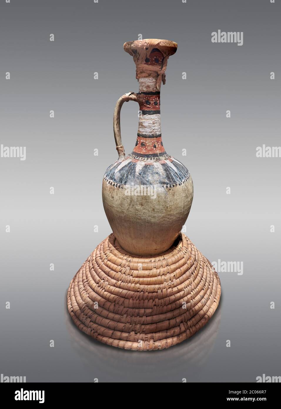 Ancient Egyptian sealed incised decorated jar and support with Kha's ...