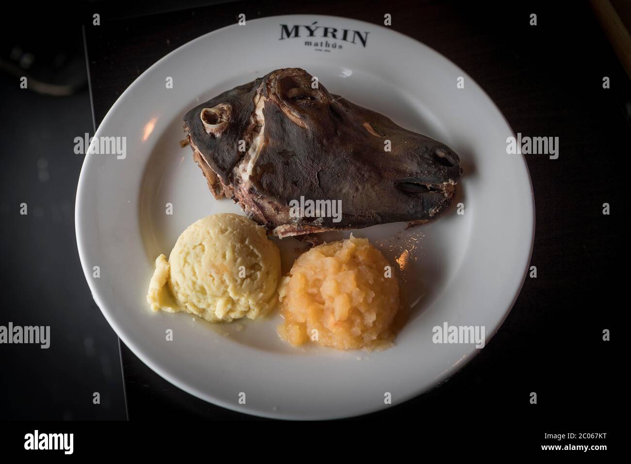 Svio, singed-black sheep head, traditional Icelandic dish served with ...